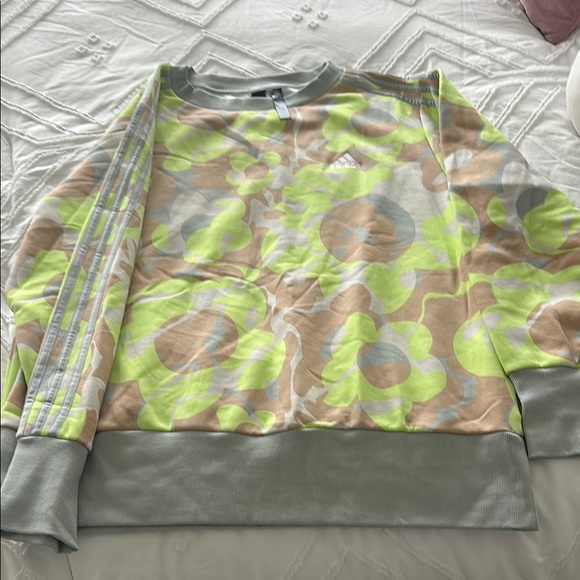 adidas | Tops | Adidas Floral Pattern Sweater Green And Beige | Poshmark